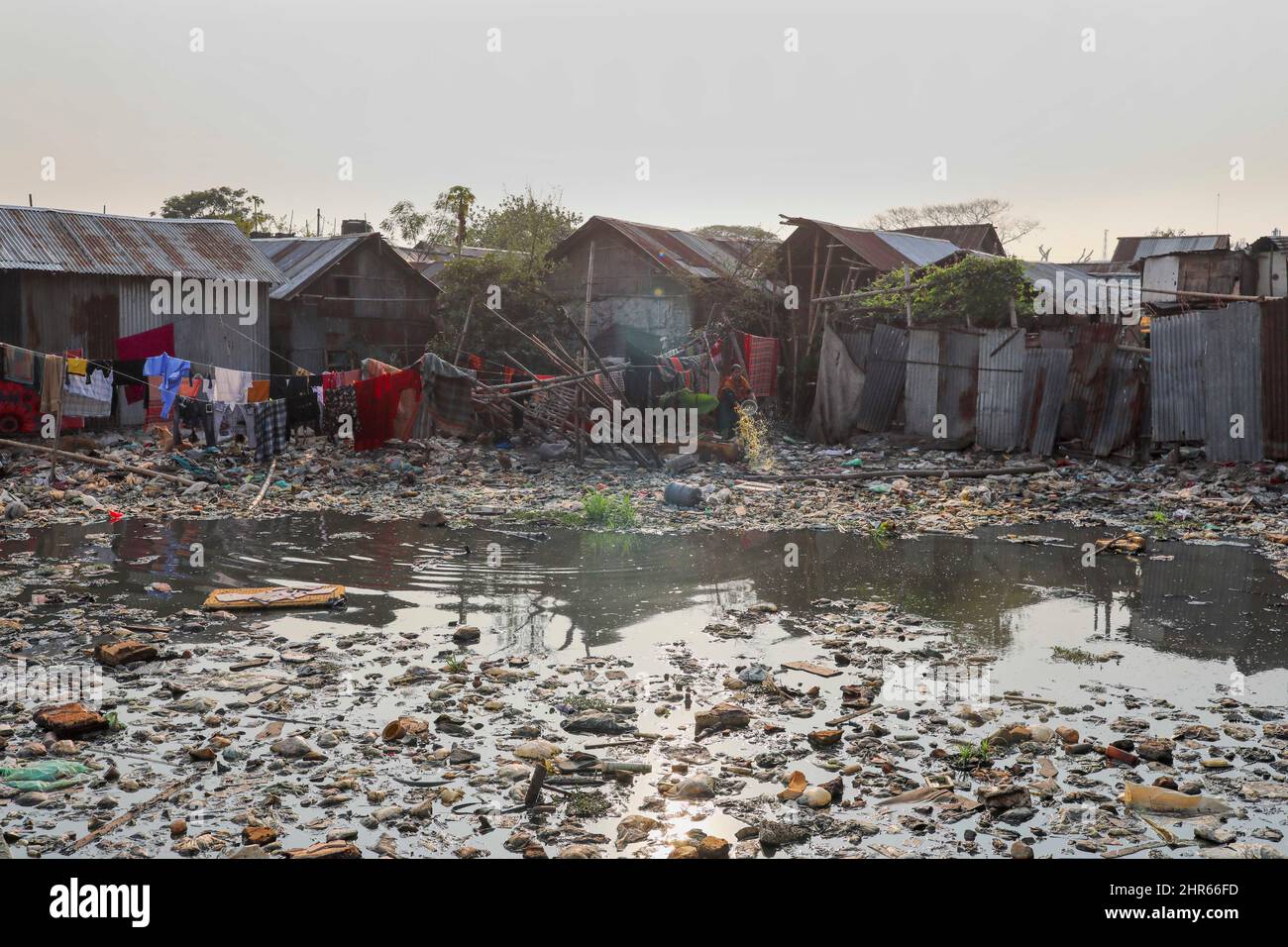 Dhaka, Bangladesh. 25th Feb, 2022. Pollution seen in a slum area in ...