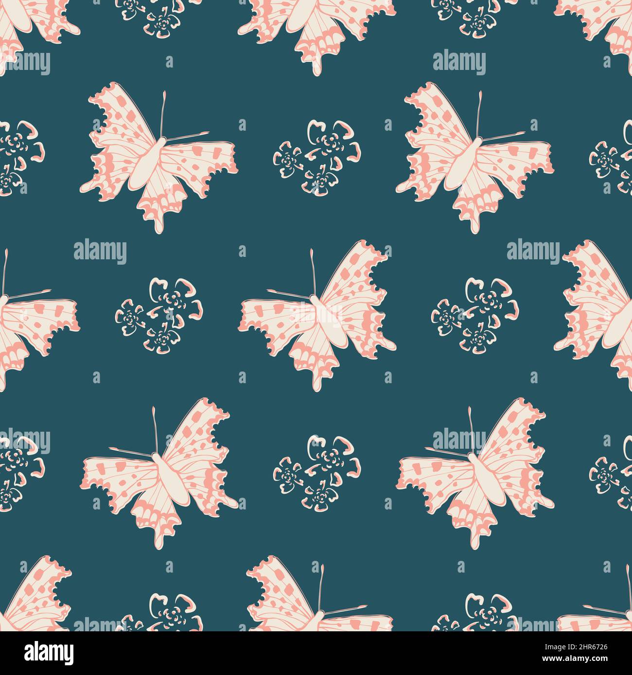 Comma butterfly vector seamless pattern background. Pink blue backdrop ...