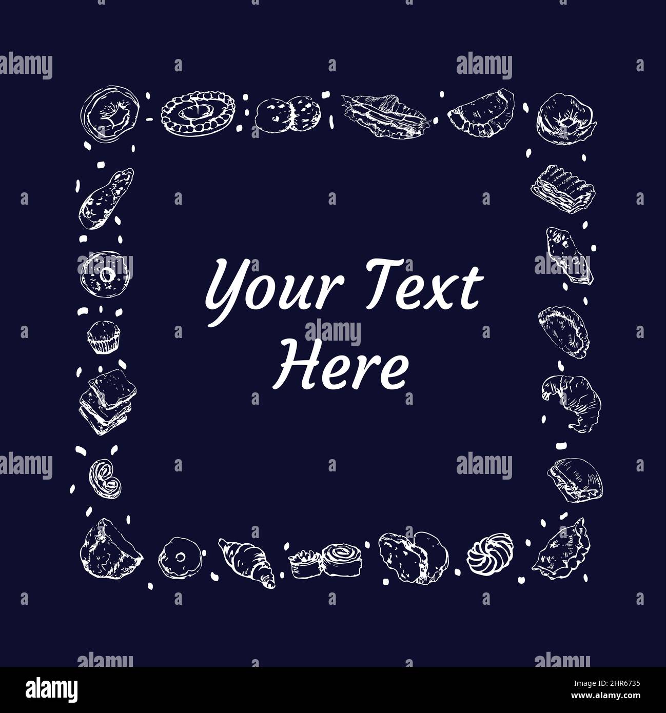 Frame of bakery items, bread, pastry, snacks. Collection of isolated ...