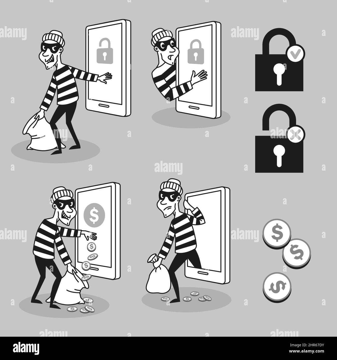 Vector concept. Cyber Thief steals personal data and funds from a ...