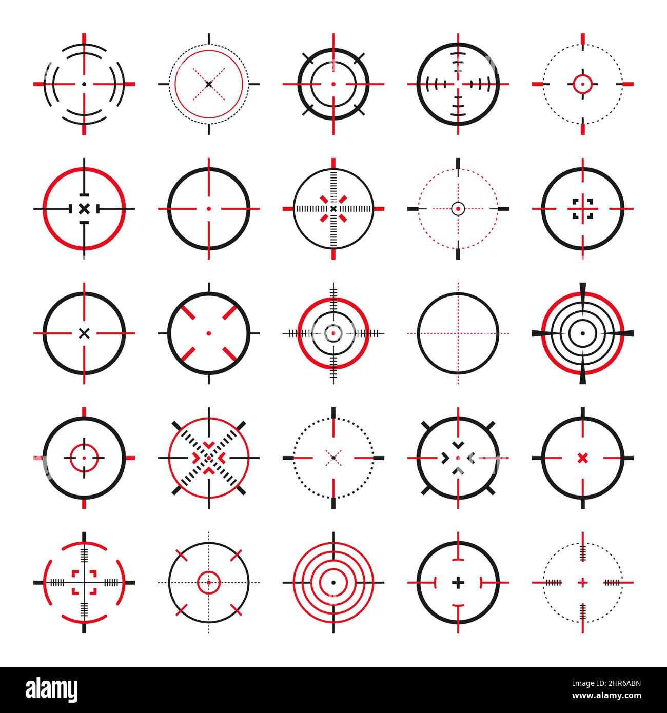 Crosshair, gun sight vector icons. Bullseye, black target or aim symbol ...
