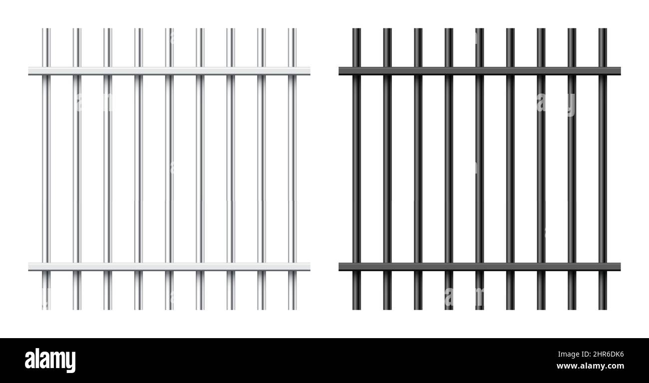 Realistic black and silver metal prison bars isolated on white ...