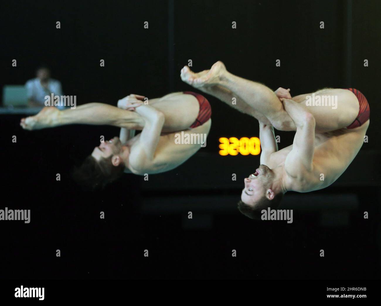 Maxim Bouchard and Marc Sabourin-Germain of Canada perform a dive in ...