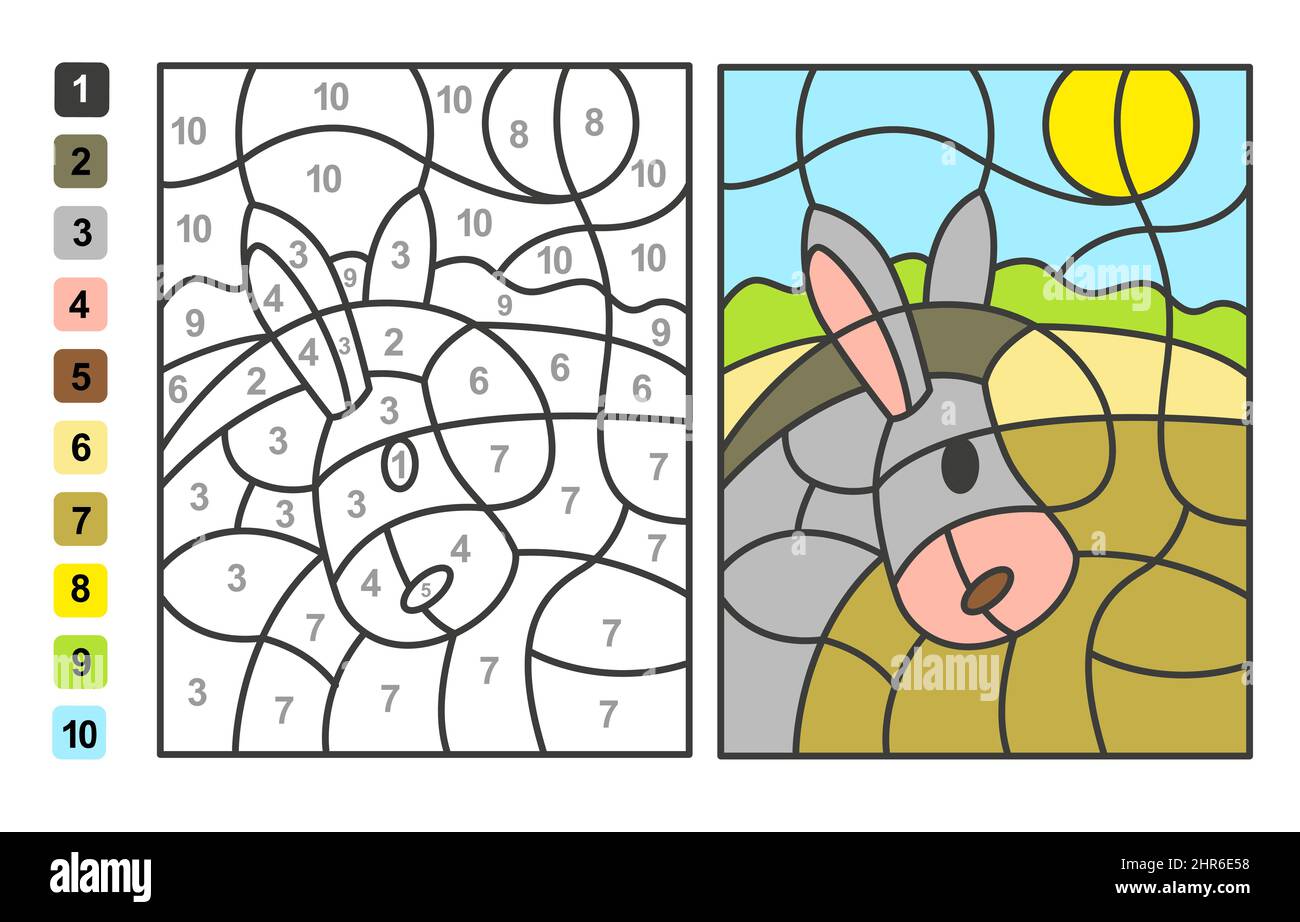 Color by numbers donkey Animal. Puzzle game for children education ...