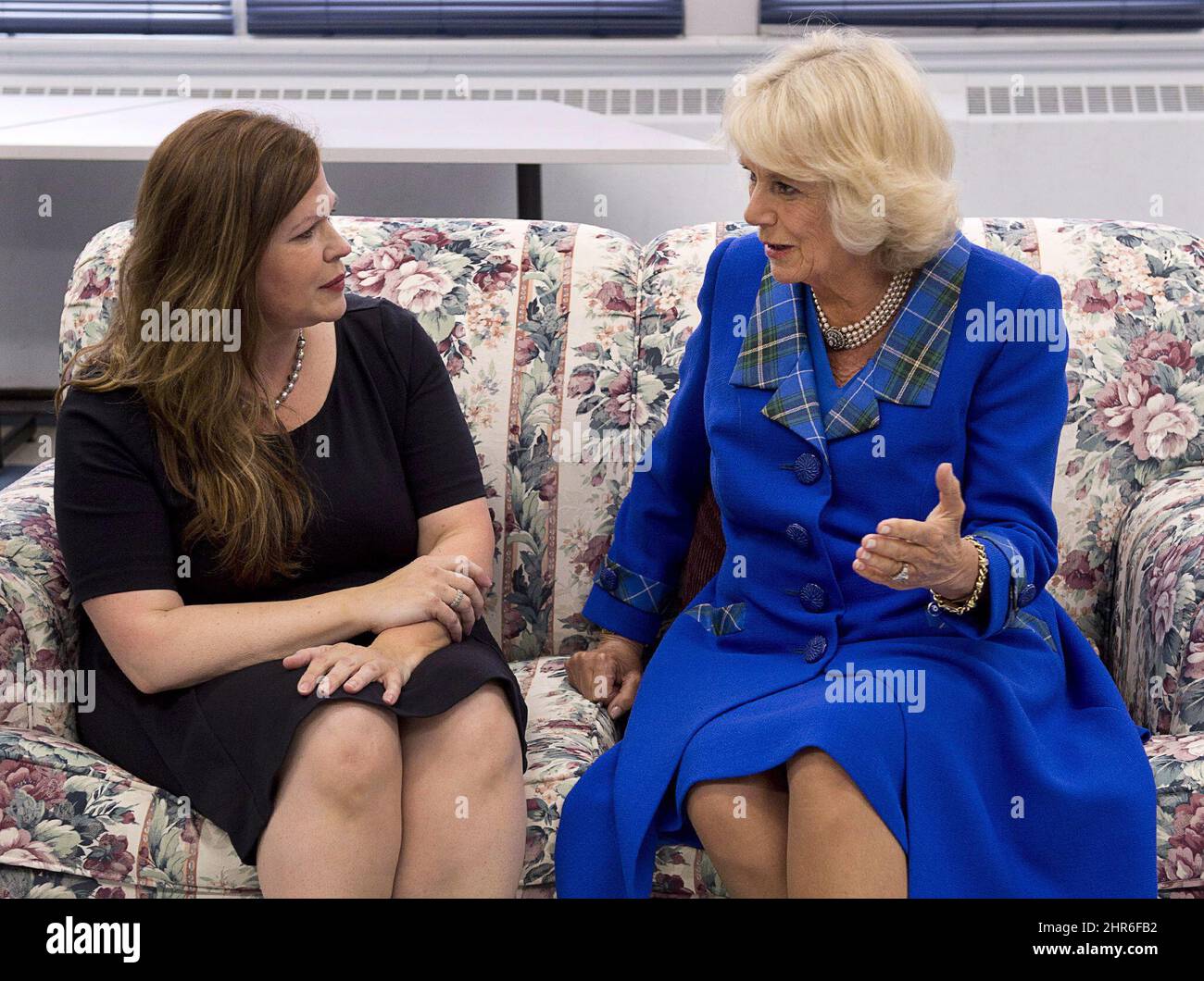 Camilla, the Duchess of Cornwall, chats with Darla MacPhee, during a ...