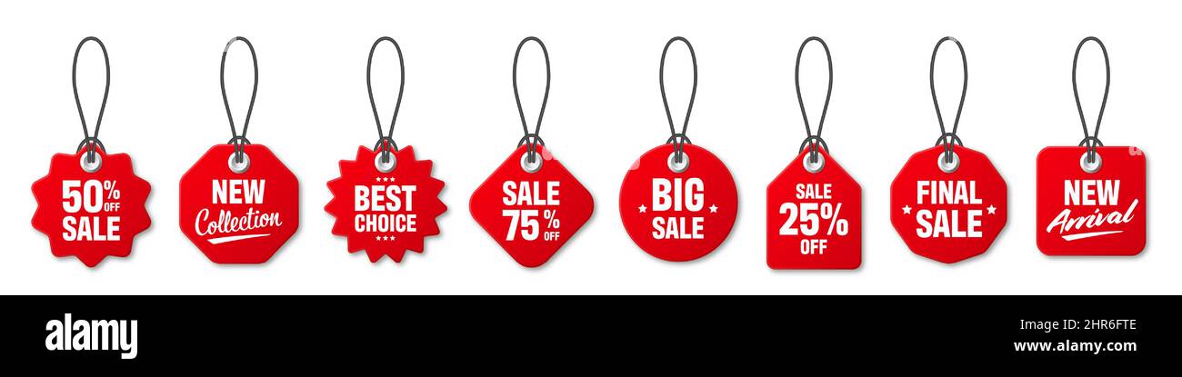 Realistic red price tags collection. Special offer or shopping discount ...