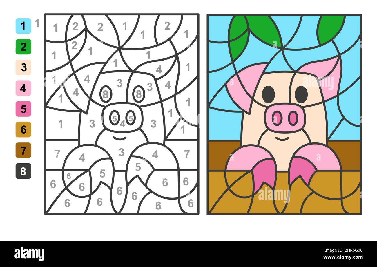 Color by numbers pig Animal. Puzzle game for children education ...