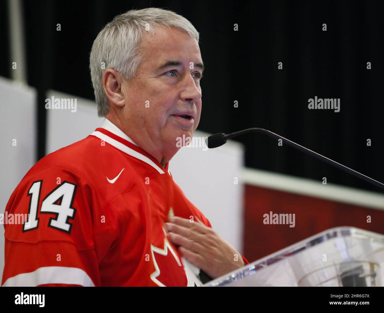 Hockey Canada president and CEO Bob Nicholson gestures while announcing ...