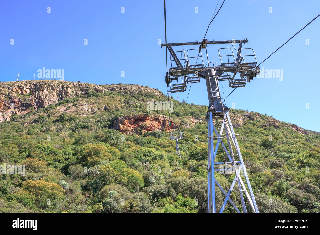 Hartbeespoort Aerial Cableway, Cable car going up Magaliesberg mountain ...