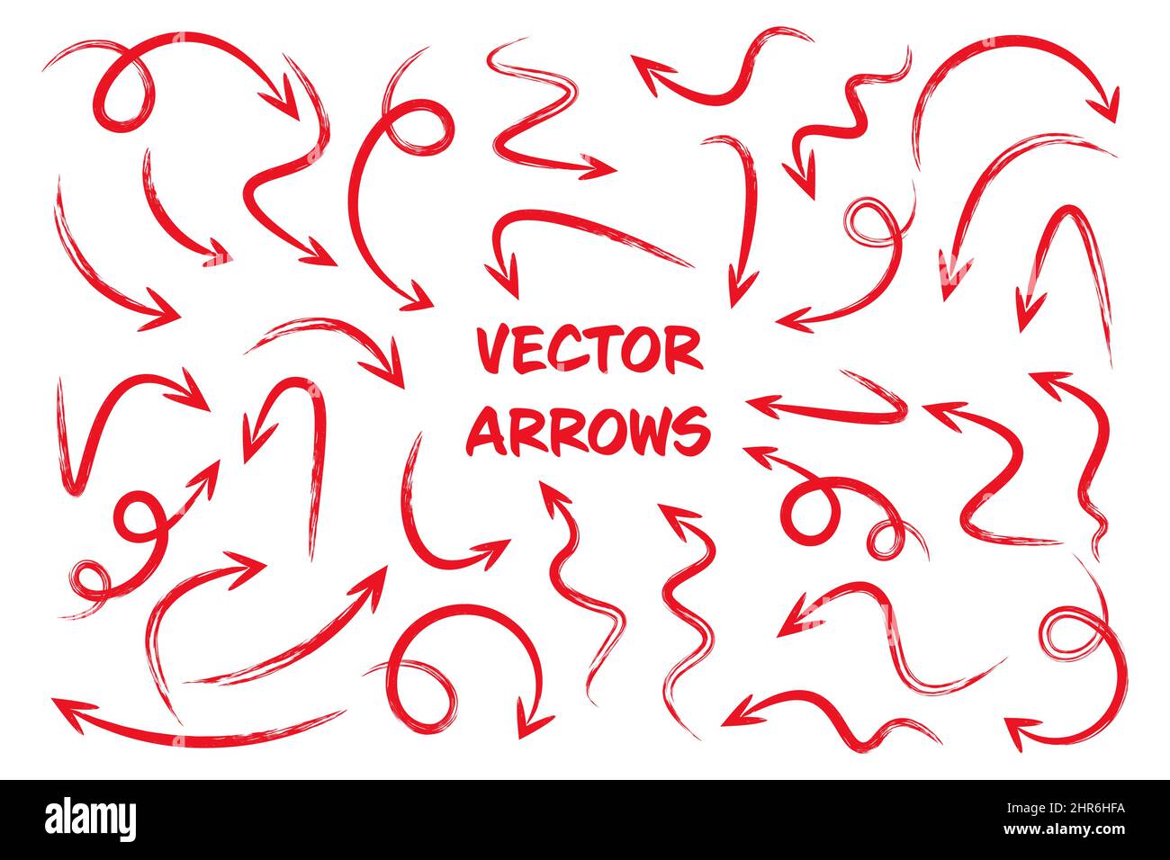 Red grunge hand drawn arrows isolated on white background. Doodle arrow ...