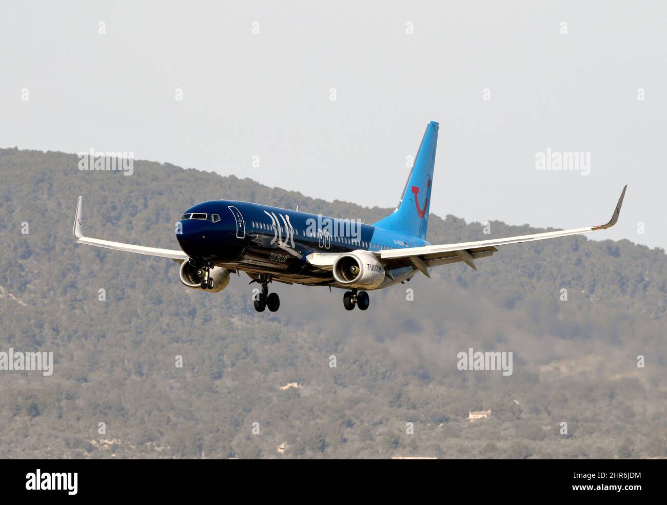Plane of the company TUI Blue landing at the airport of Palma de ...