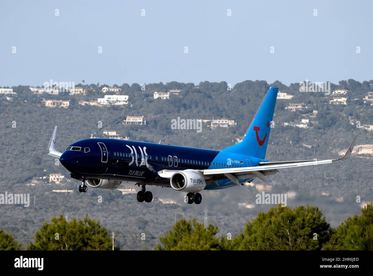 Plane of the company TUI Blue landing at the airport of Palma de ...