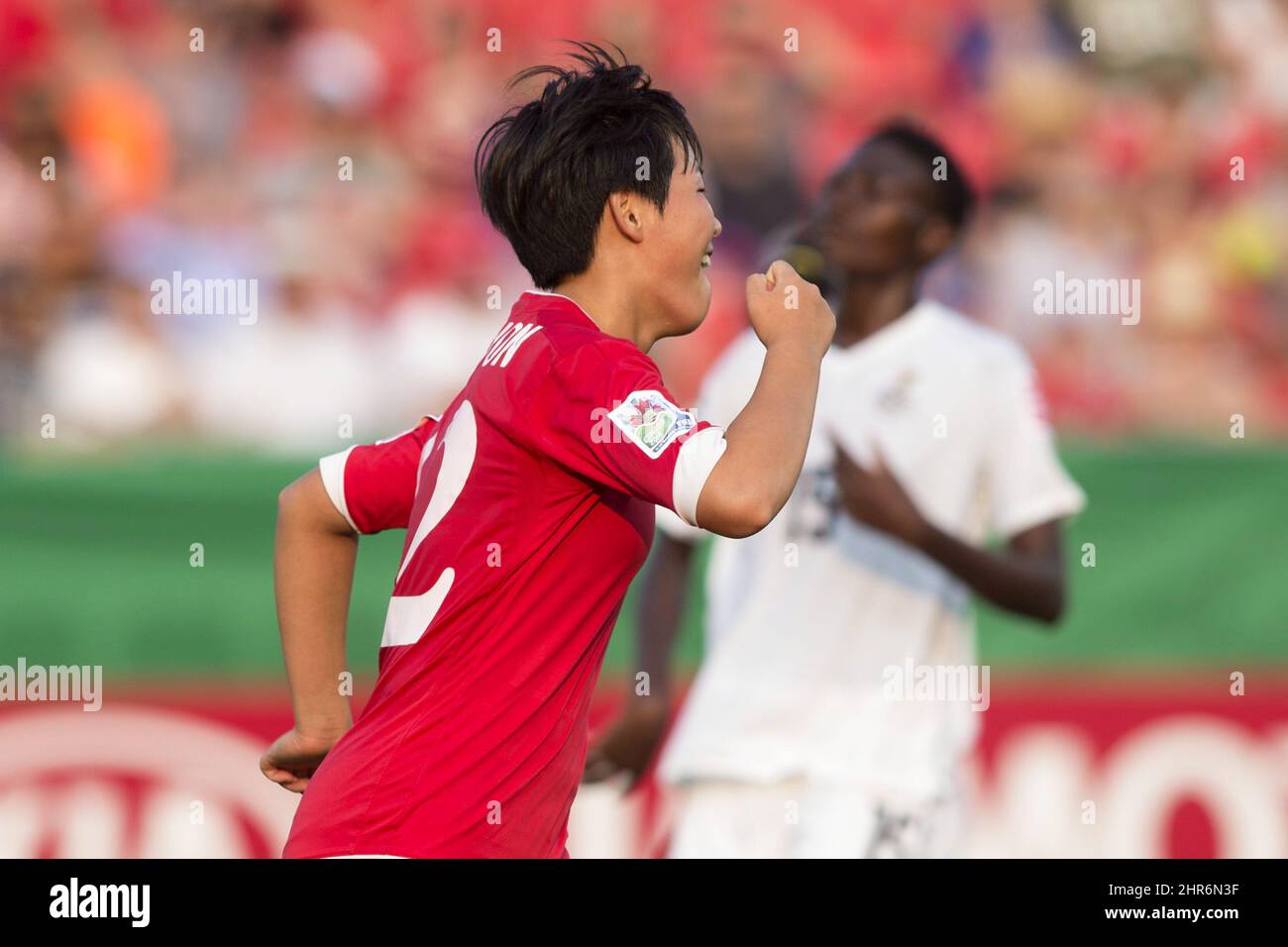Korea DPR's Jon So Yon turns to celebrate after scoring her country's ...