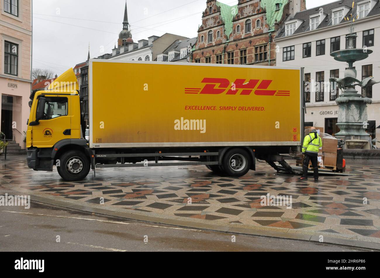 Copenhagen/Denmark./25 February 2022/.Deutsche DHL delivery truck in ...