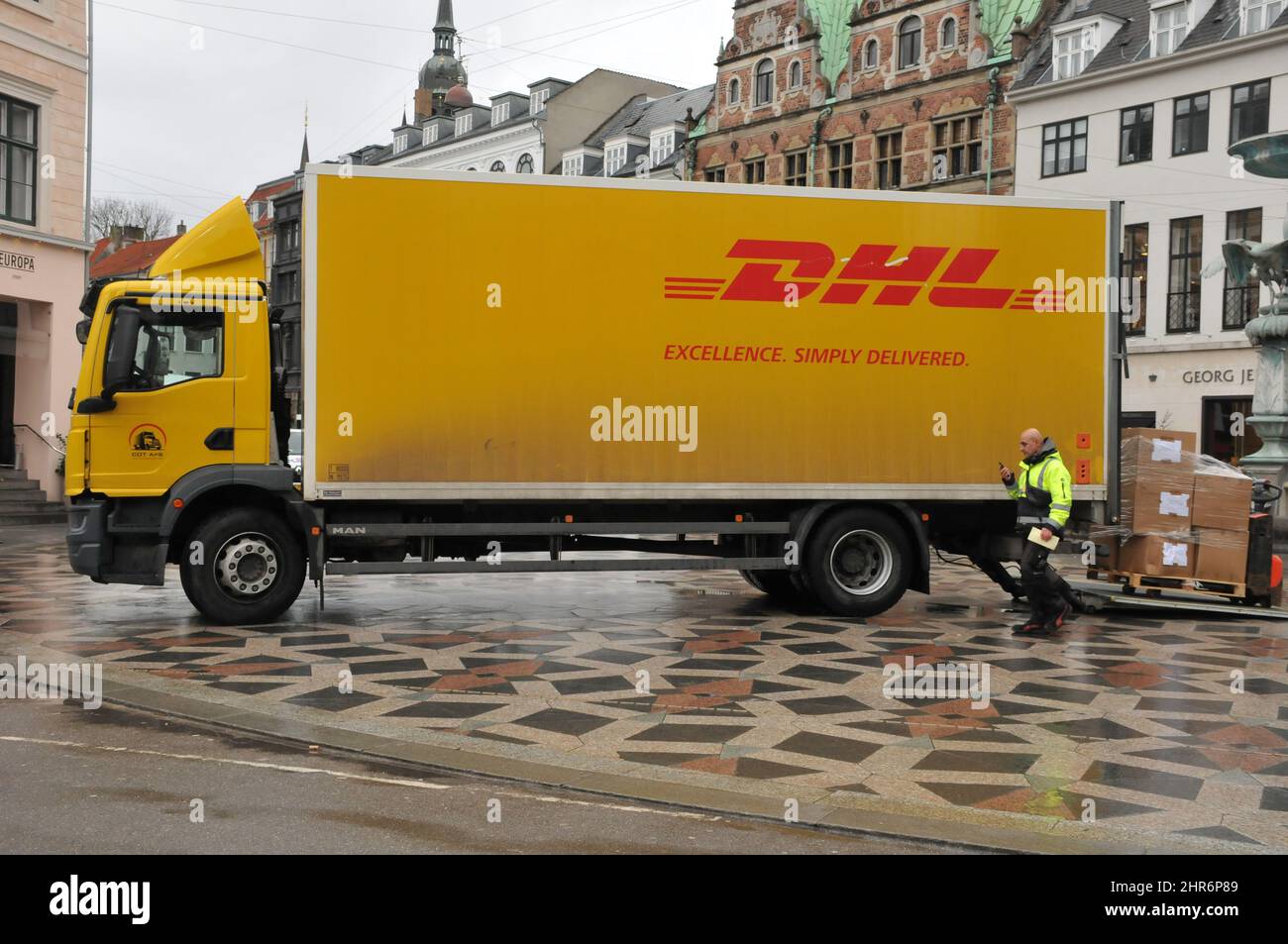 Copenhagen/Denmark./25 February 2022/.Deutsche DHL delivery truck in ...