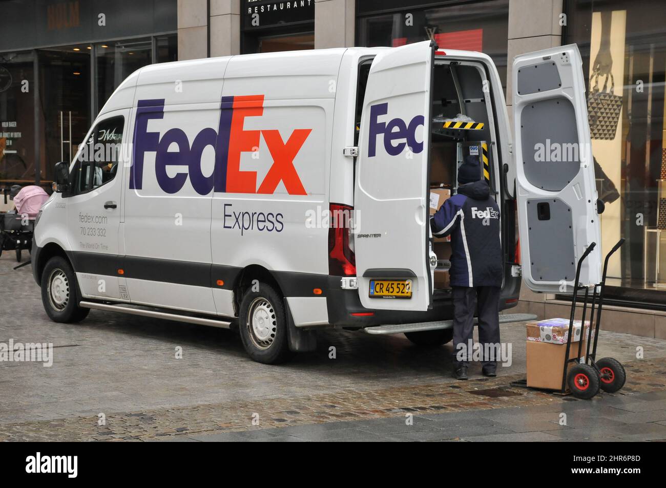 Copenhagen/Denmark./25 February 2022/. FedEx delivery van and delivery ...