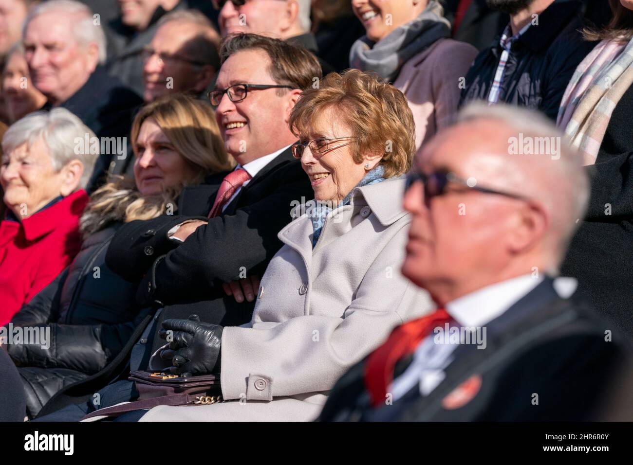 Lady Cathy Ferguson looks on as Sir Alex Ferguson unveils his statue ...