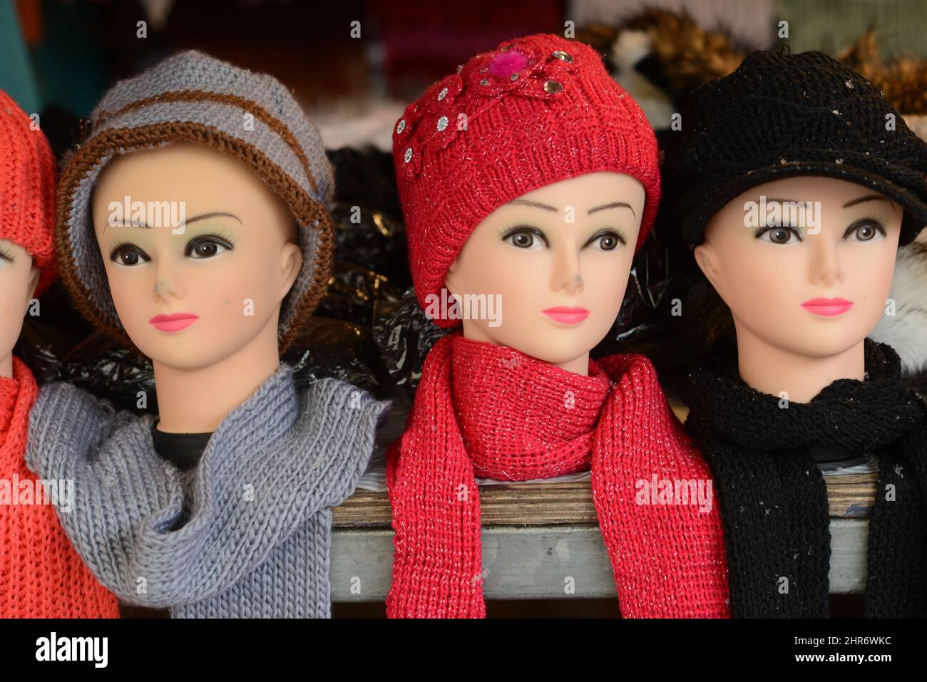plastic heads in market Stock Photo - Alamy