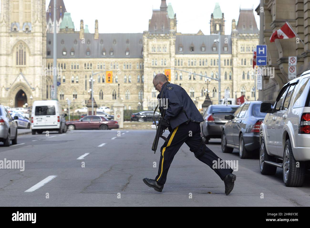 Police secure an area around Parliament Hill in Ottawa on Wednesday Oct ...