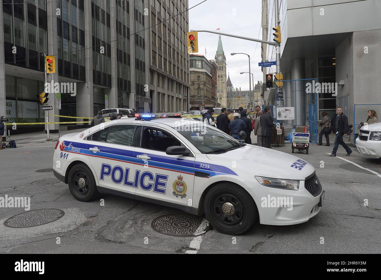 Police secure an area around Parliament Hill in Ottawa on Wednesday Oct ...
