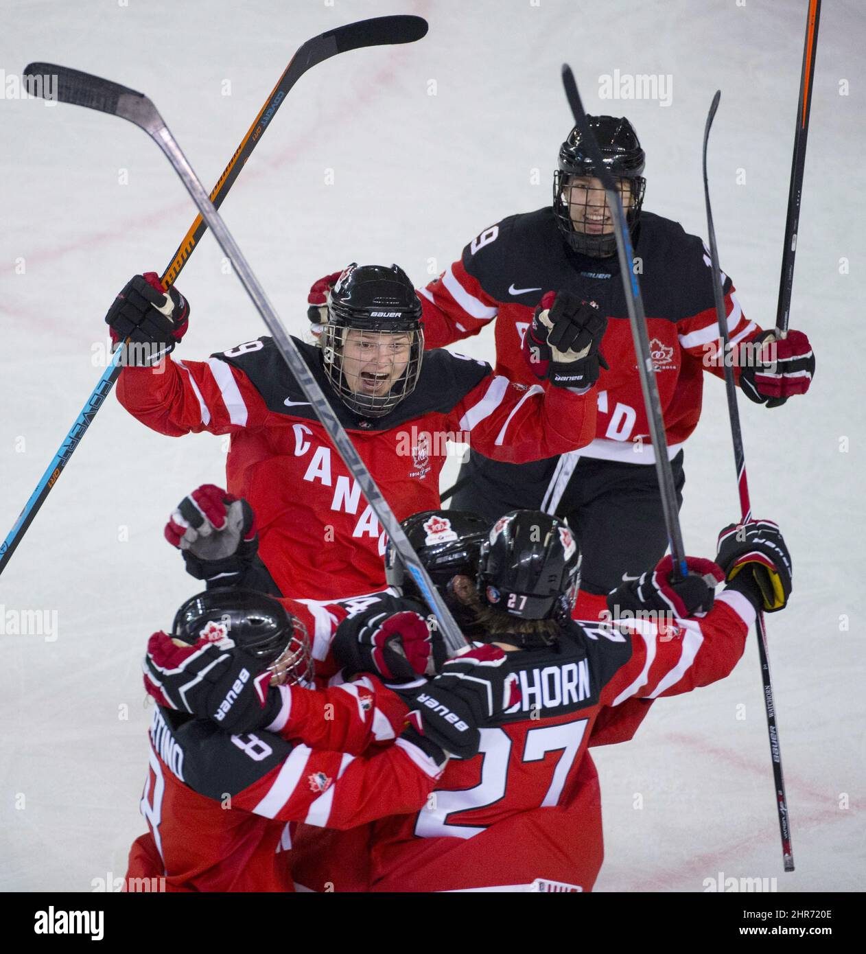 Canada's Jennifer Wakefield, second from left, celebrates her goal ...
