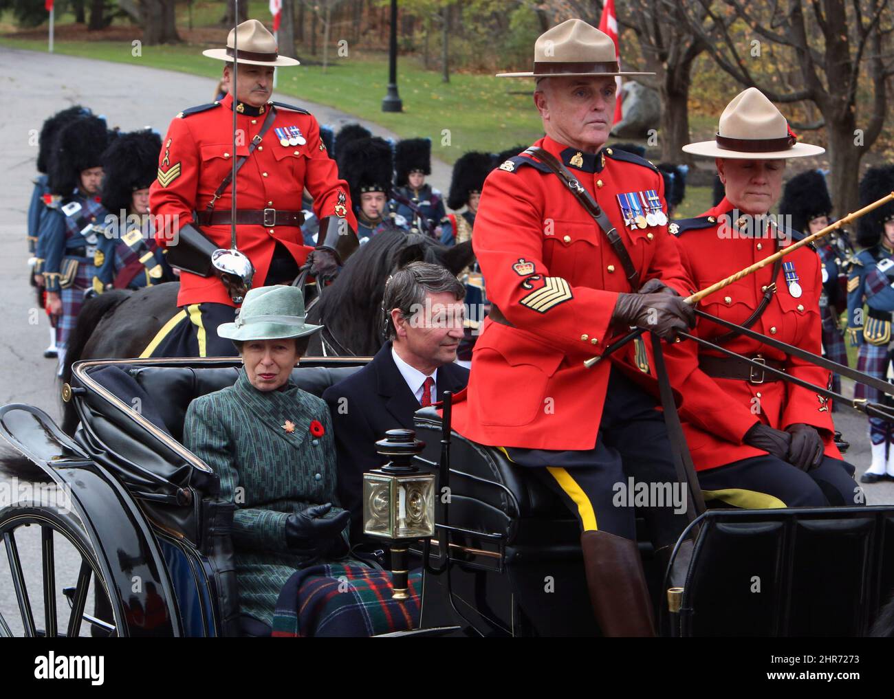 Princess Anne and her husband Sir Tim Laurence arrive by RCMP horse ...
