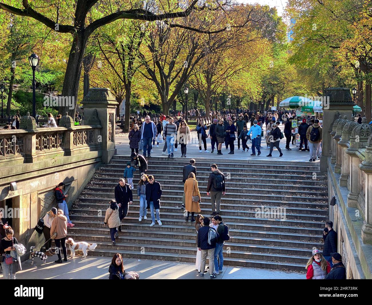 New York, NY, USA - Feb 25, 2022: Bethesda Terrace steps connecting The ...