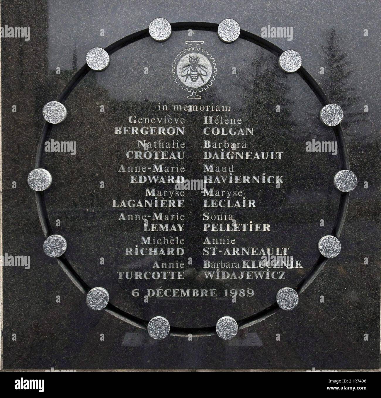 A memorial plaque to the victims adorns a wall of the Ecole ...