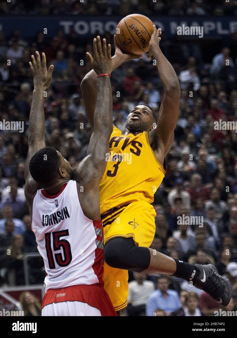 Toronto Raptors forward Amir Johnson (15) tries to block a shot from ...