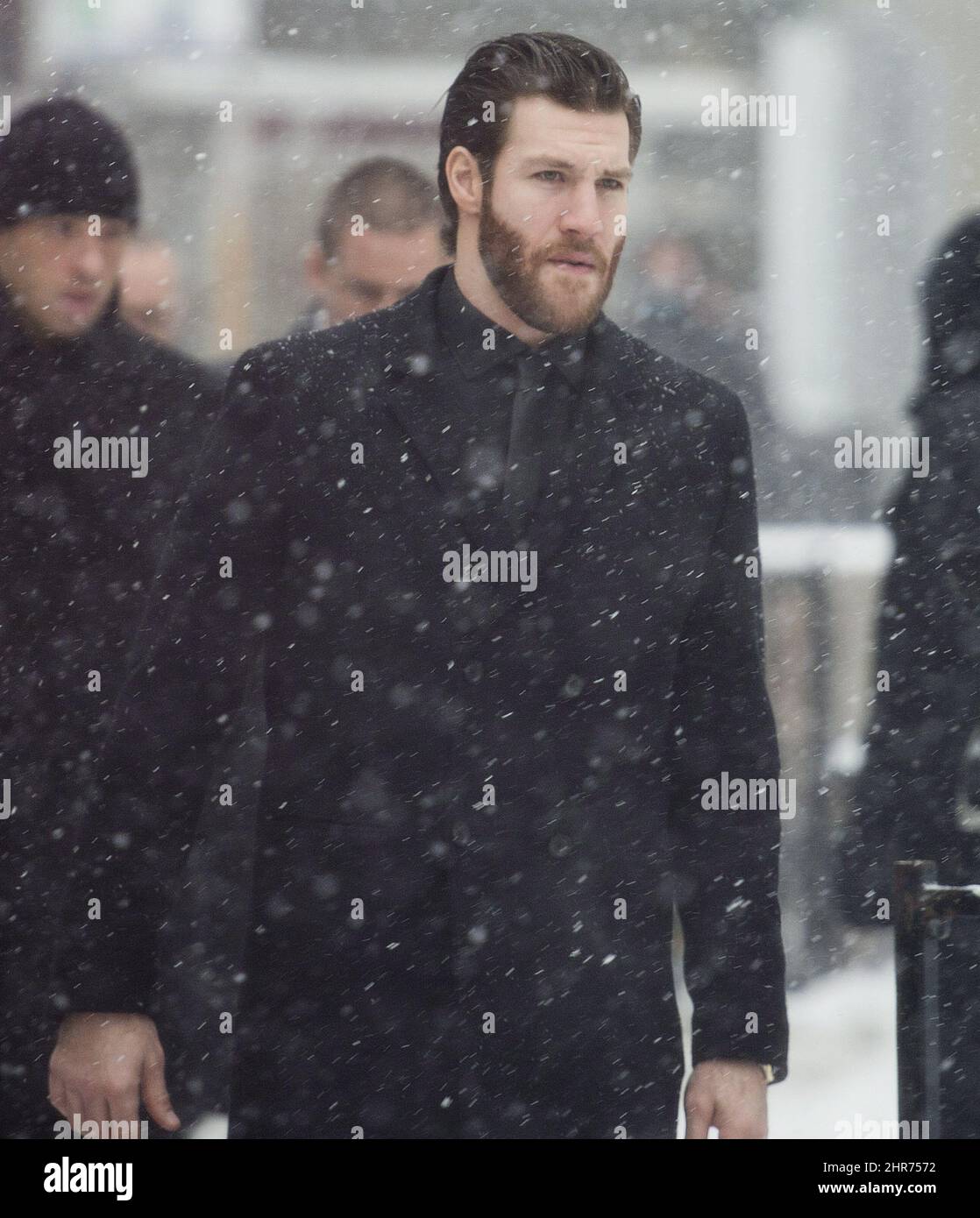 Montreal Canadiens player Brandon Prust arrives for the funeral of ...
