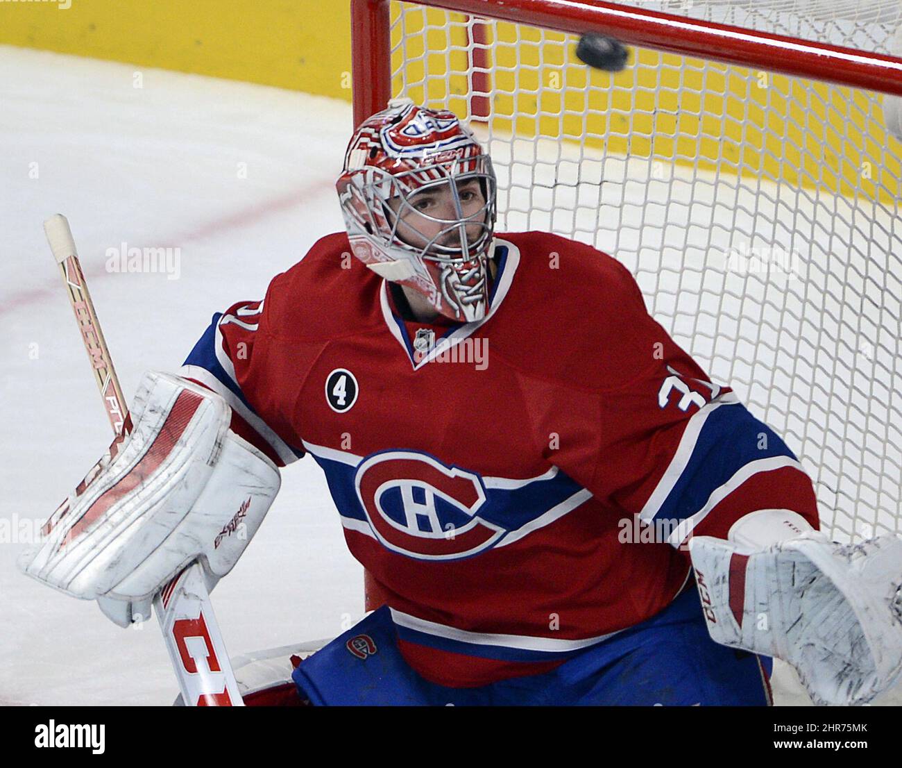 Montreal Canadiens goalie Carey Price (31) keeps his eyes on the puck ...