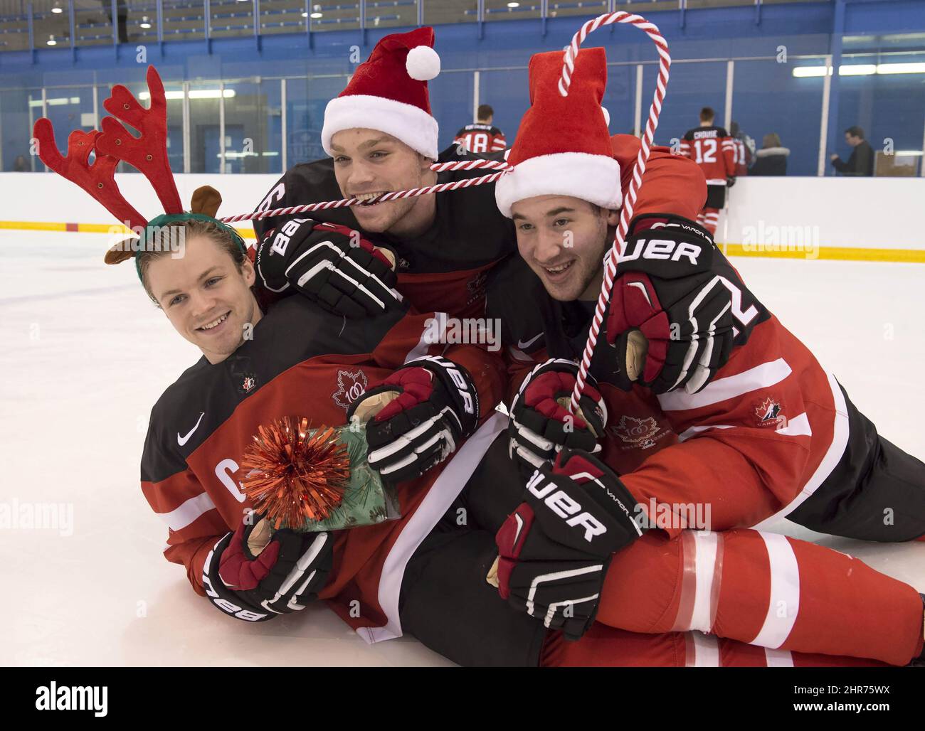 Team Canada's Josh Morrissey, left to right, Max Domi and Frederik ...