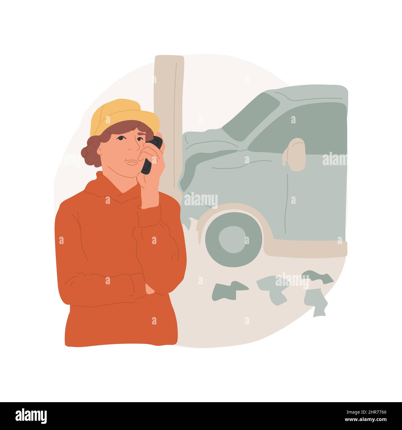 Car accident isolated cartoon vector illustration. Disappointed teenage ...