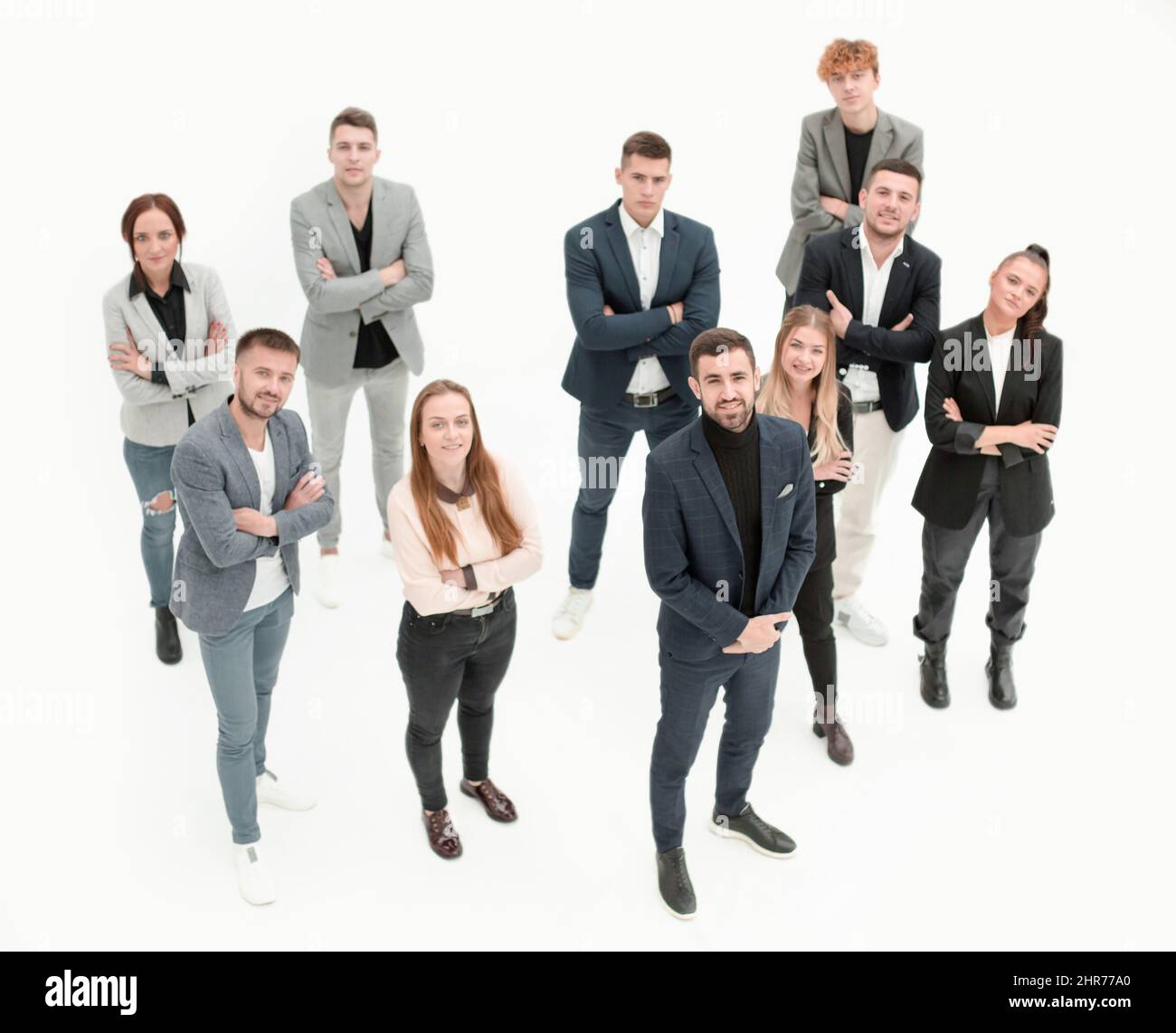 top view. happy business team standing in the new office Stock Photo ...