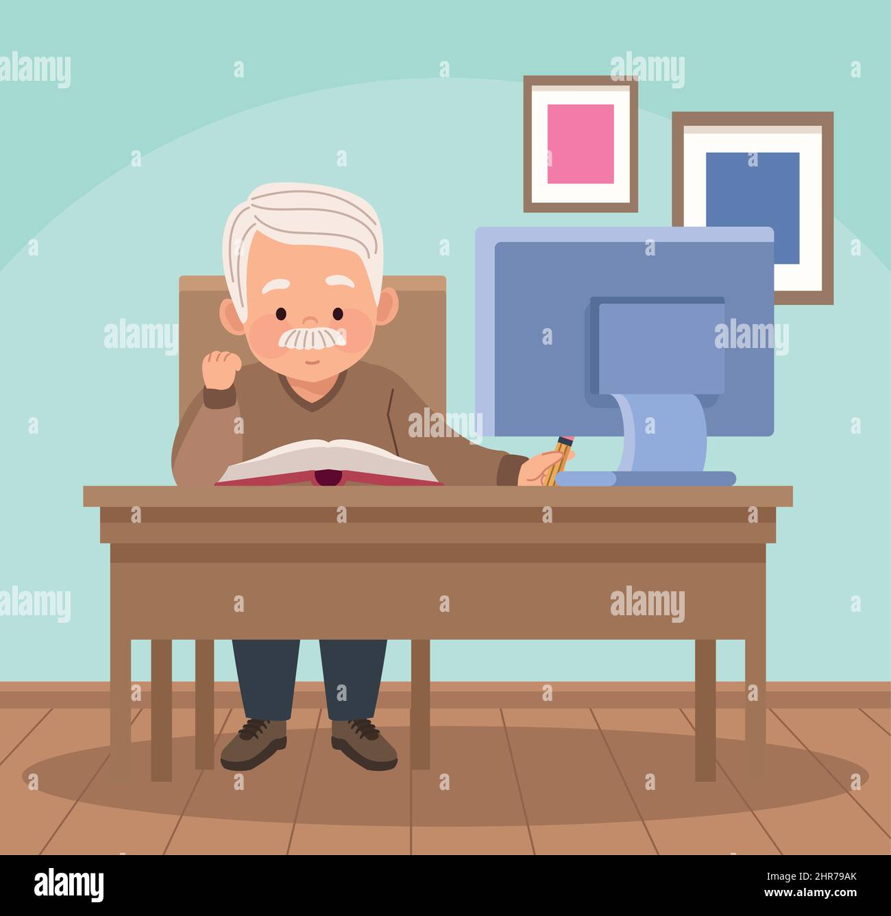 grandfather reading book scene Stock Vector Image & Art - Alamy