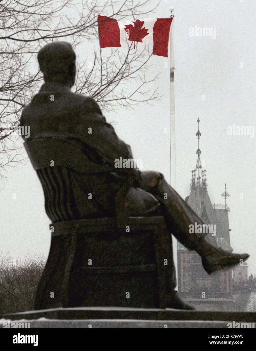 A statue a former Canadian Prime Minister Lester B. Pearson sits in a ...