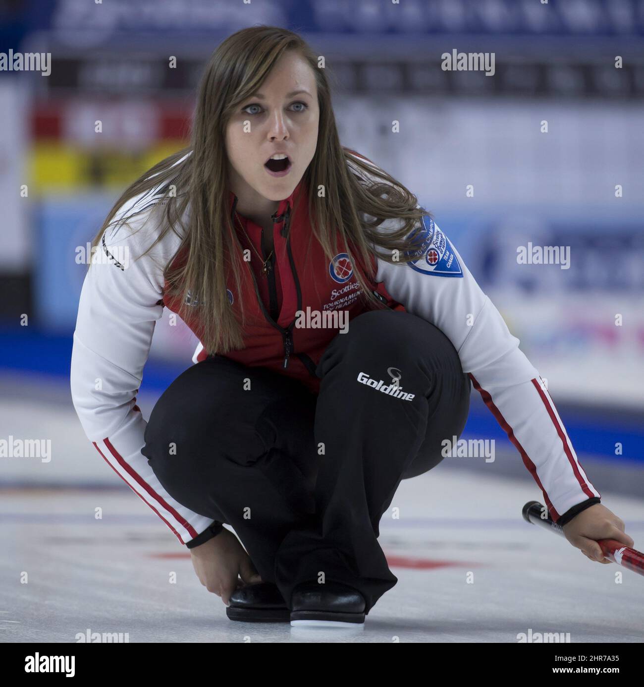 Team Canada skip Rachel Homan calls a shot during a draw against team ...