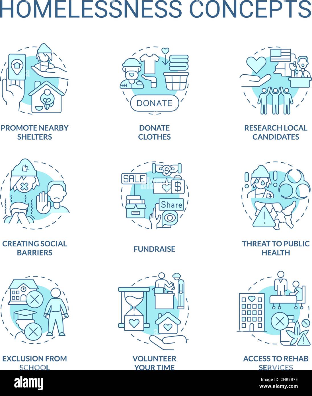 Homelessness turquoise concept icons set Stock Vector Image & Art - Alamy