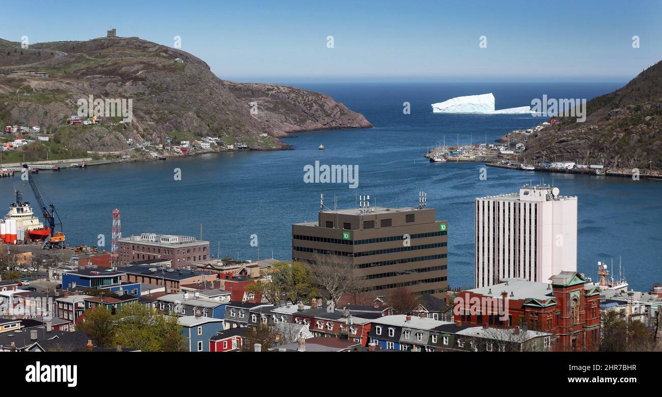 An iceberg is seen just outside of the Narrows of St. John's Harbour on ...
