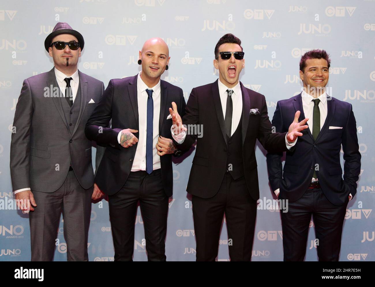 Members of the band Hedley pose on the red carpet during the 2015 Juno ...