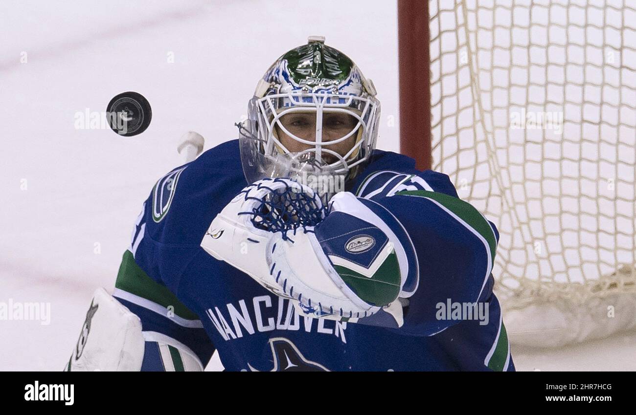 Vancouver Canucks goalie Eddie Lack (31) stops a shot during the ...