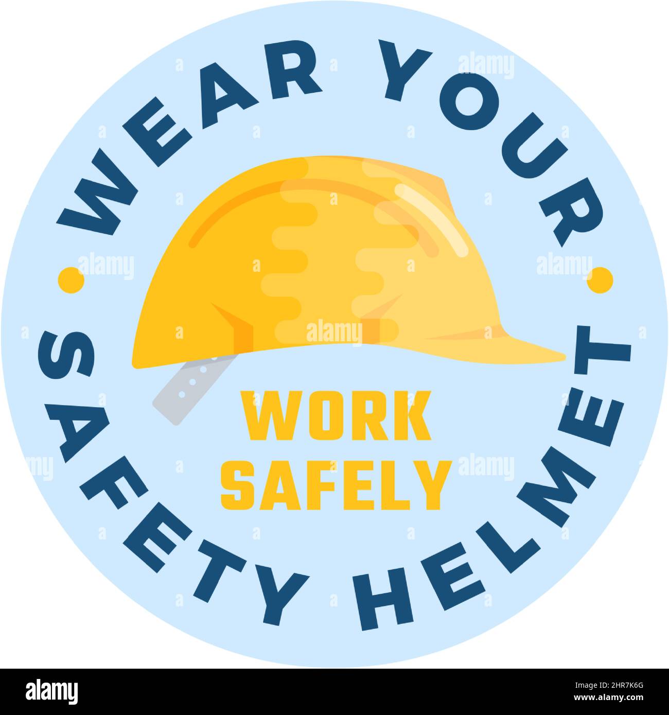 Wear safety helmet warning circle shape sticker template. Flat style ...