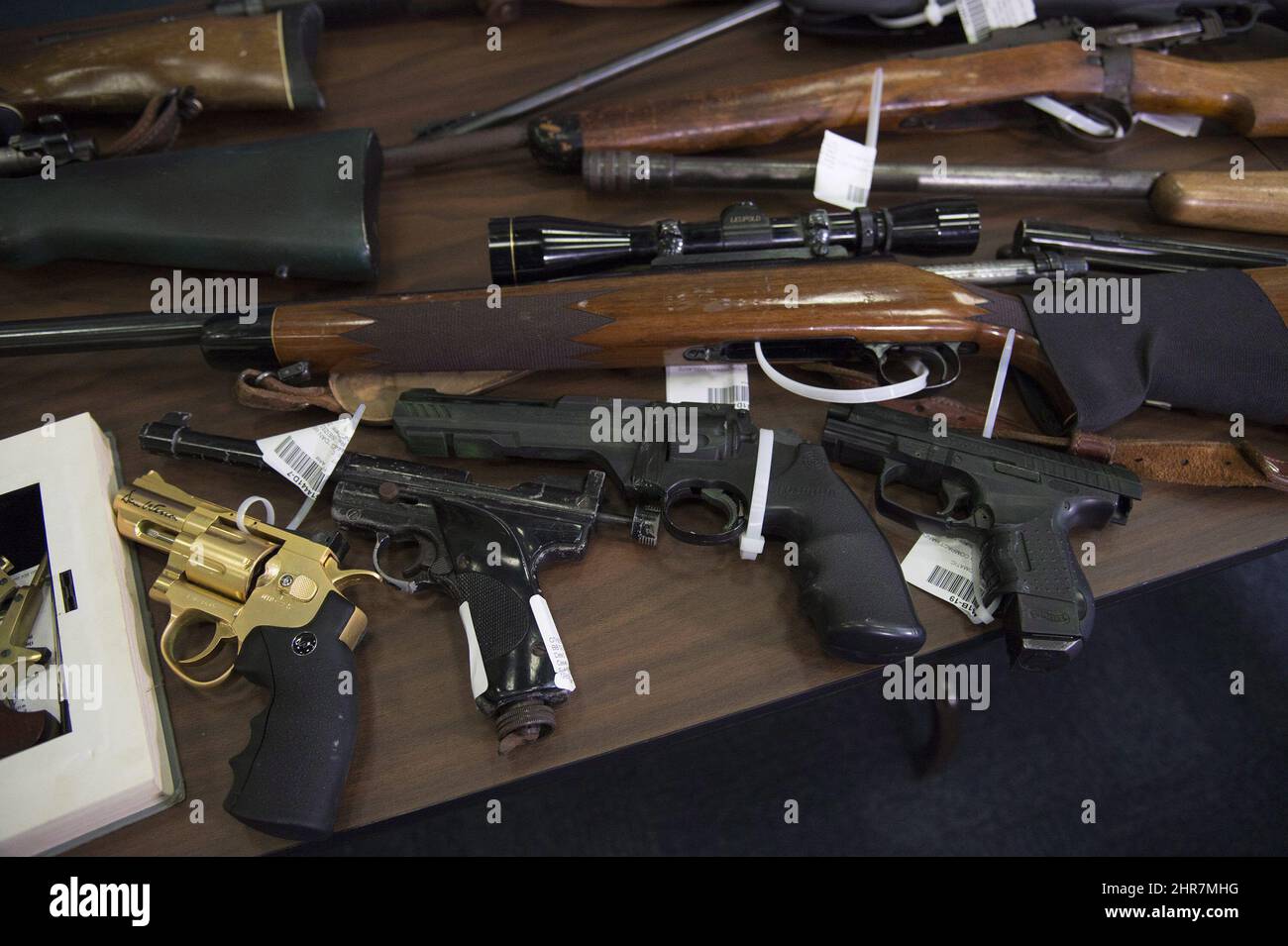 Guns of different sorts are displayed at the RCMP detachment in Burnaby ...