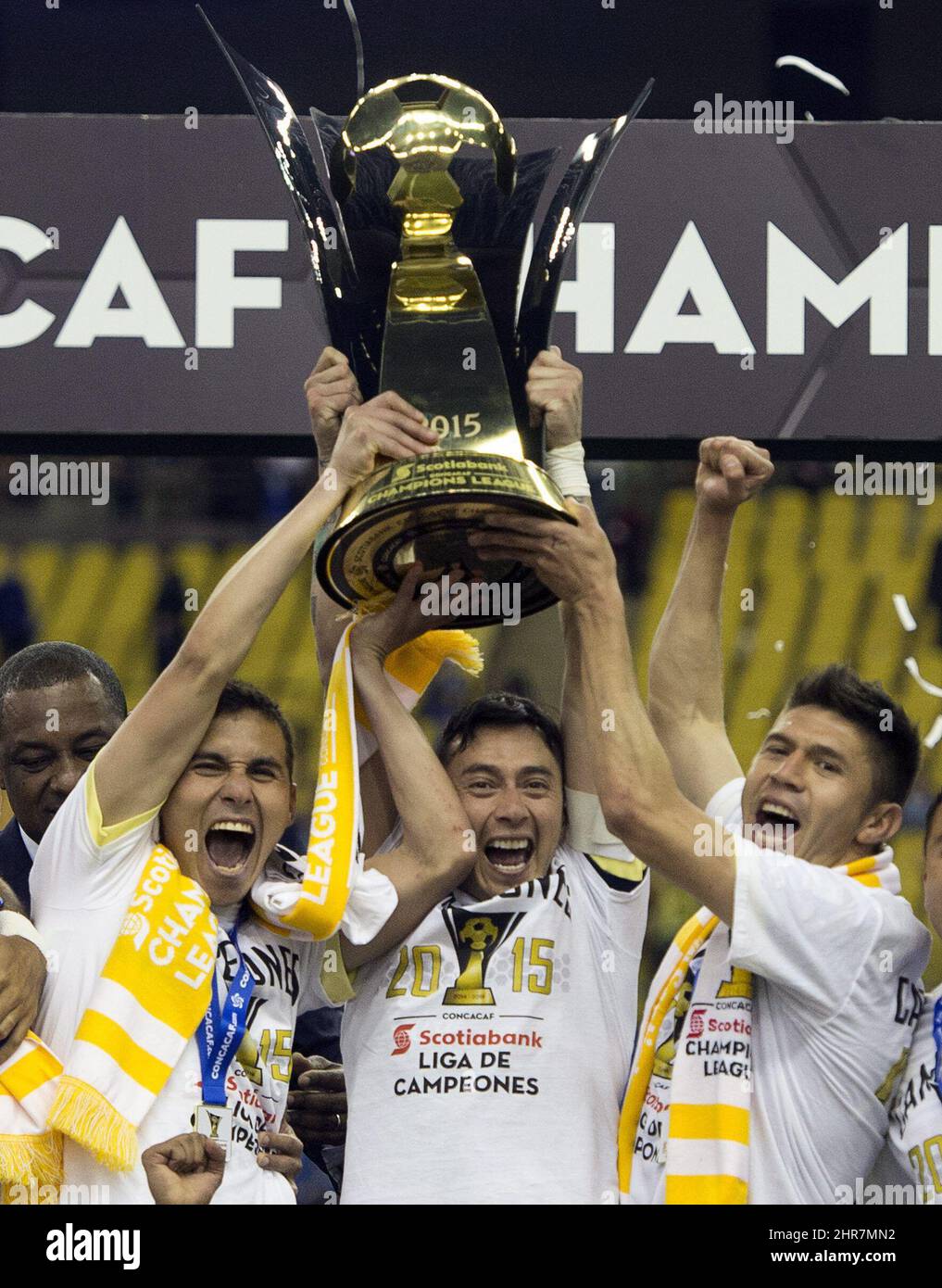 Club America players raise the championship trophy after defeating the ...