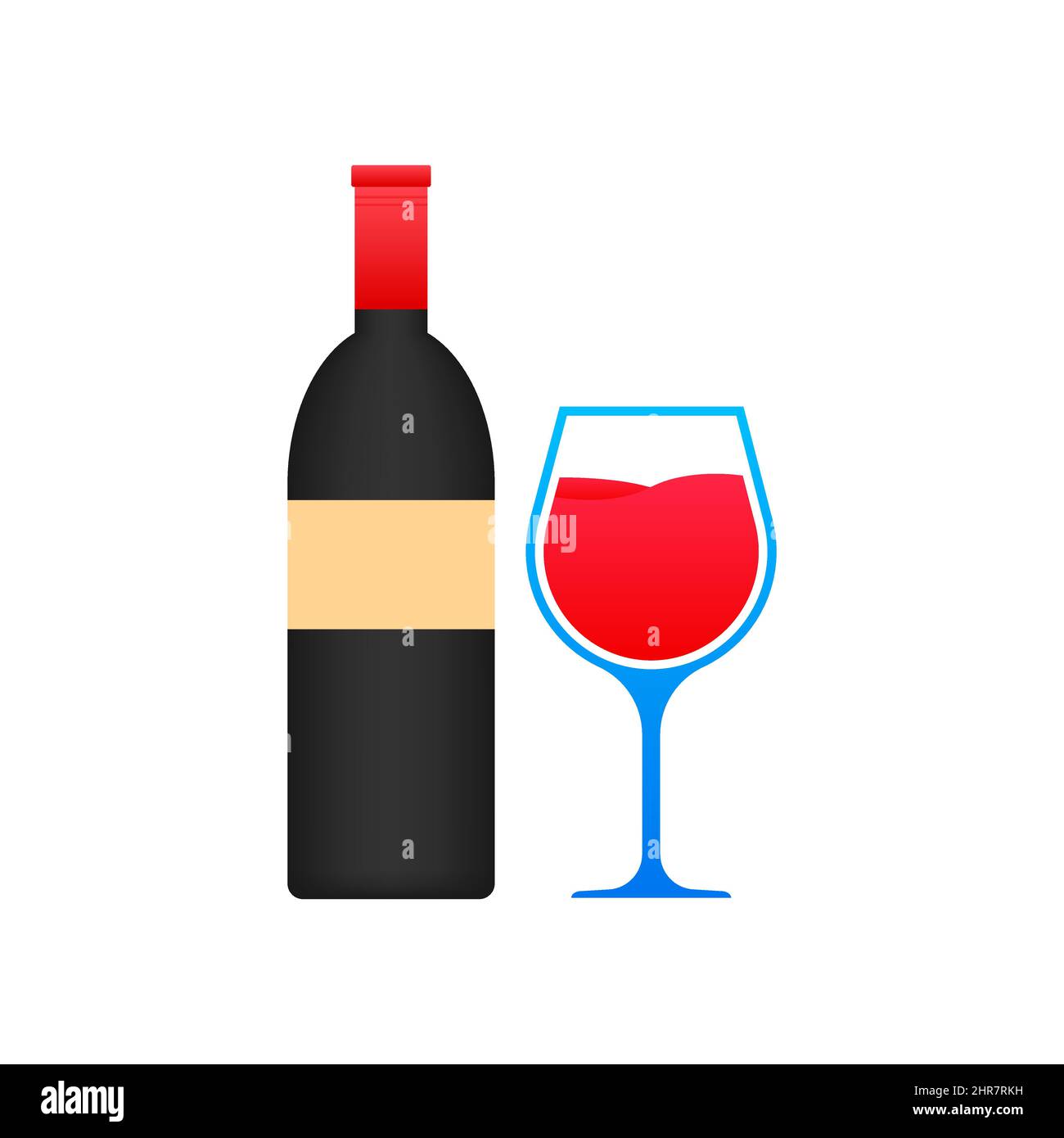 Wine waiter in flat style on red background. Vector illustration, flat. Vector wine glass icon ...