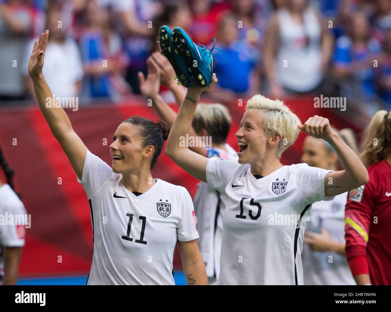United States' Ali Krieger, left, and Megan Rapinoe acknowledge the ...