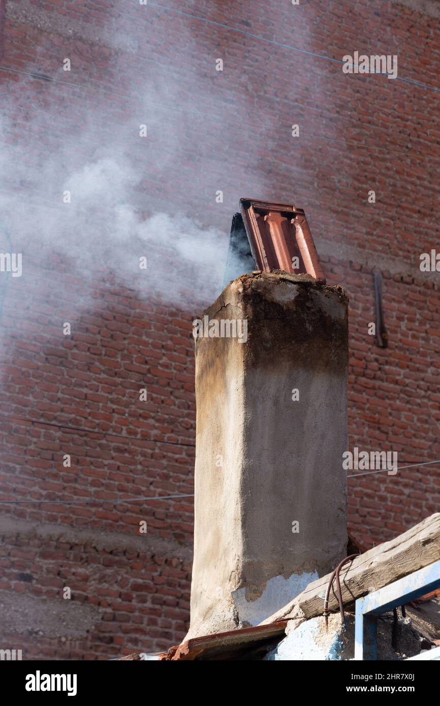 smoke from chimney air pollution Stock Photo - Alamy