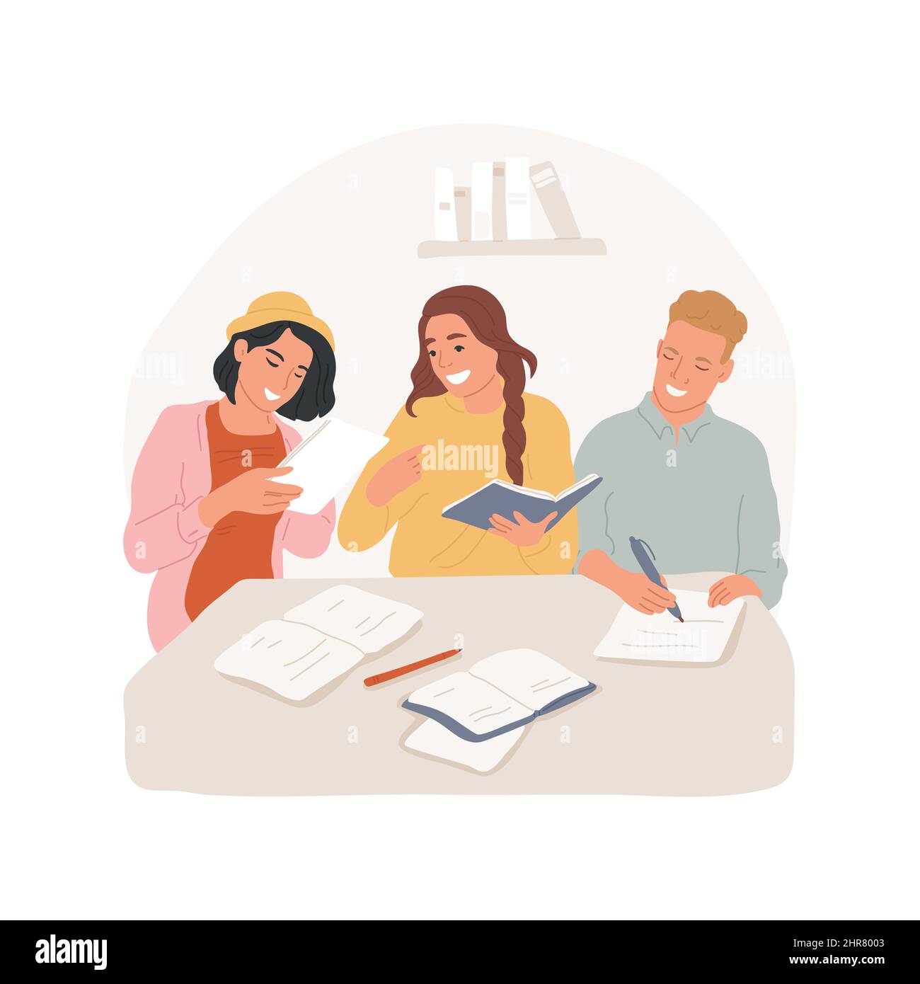 Peer help isolated cartoon vector illustration. Cheerful teenage ...