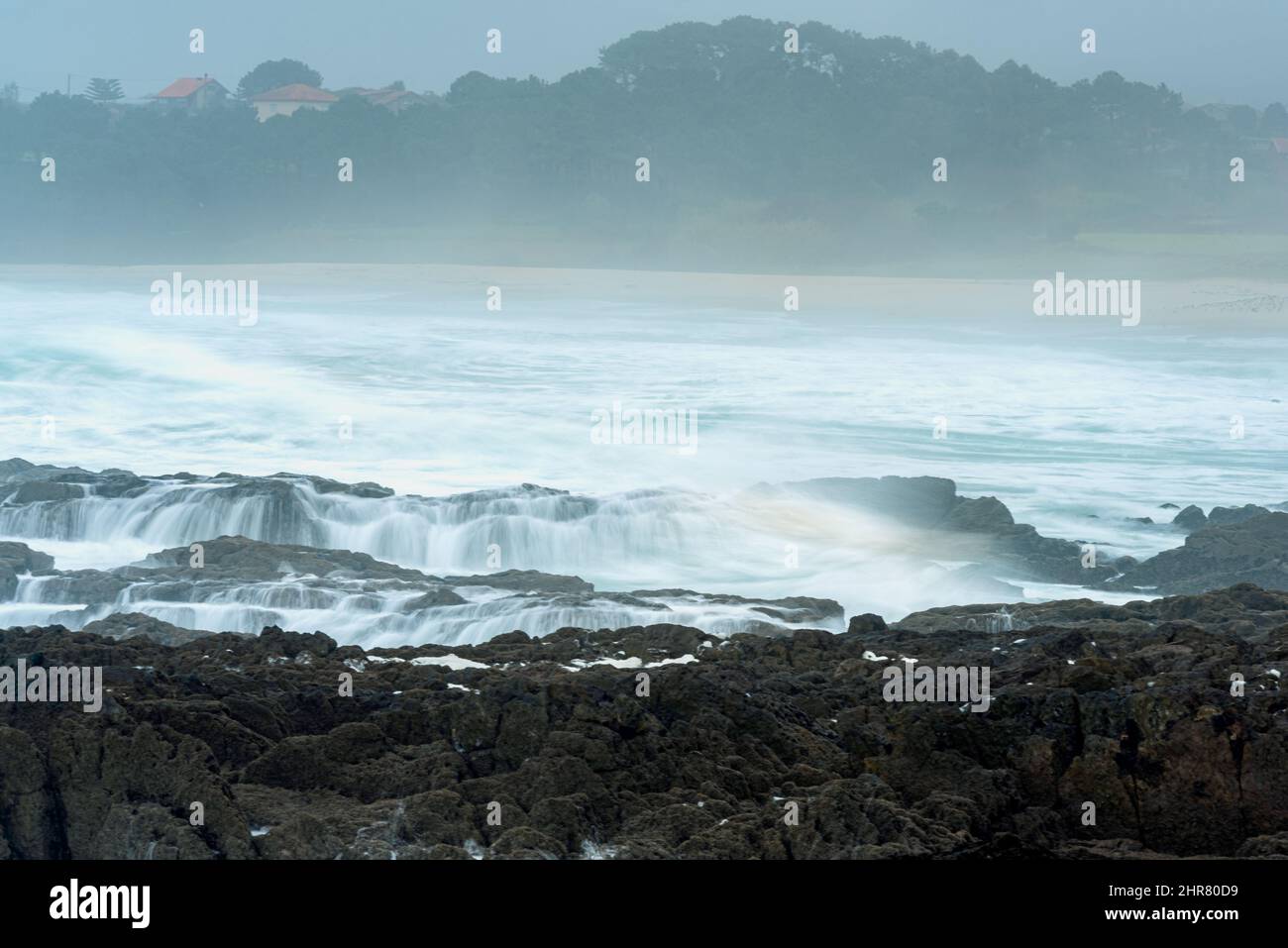 coastal landscape with storm and waves cliff with silk effect on the ...