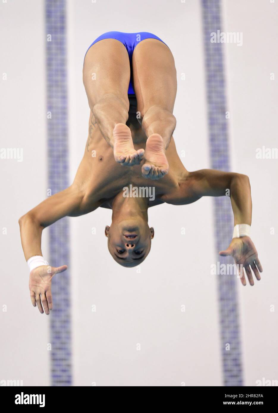 Victor Ortega of Colombia performs in the men's 10-meter platform final ...